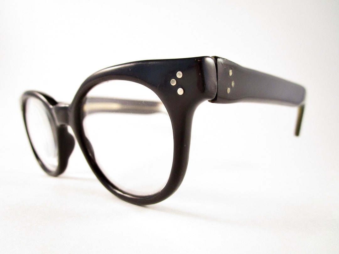 Vintage Tart FDR Style Horn Rimmed Mens Black Eyeglasses 3 Dot 1950s ...