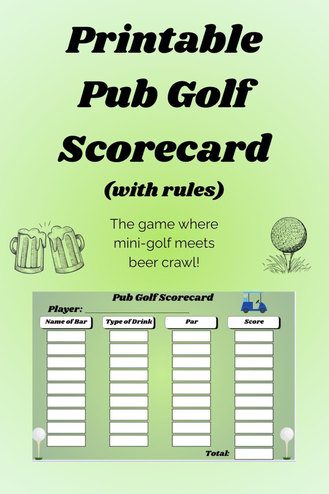 Scorecard With Rules for Pub Golf - Fun Date or Group Activity Idea ...