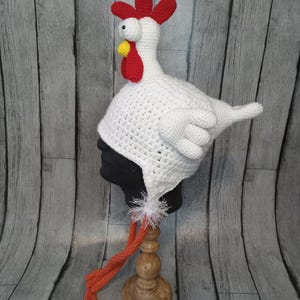 Chicken Hat, White Rooster, Funny Bird Beanie, Gift for Farmer Rancher ...