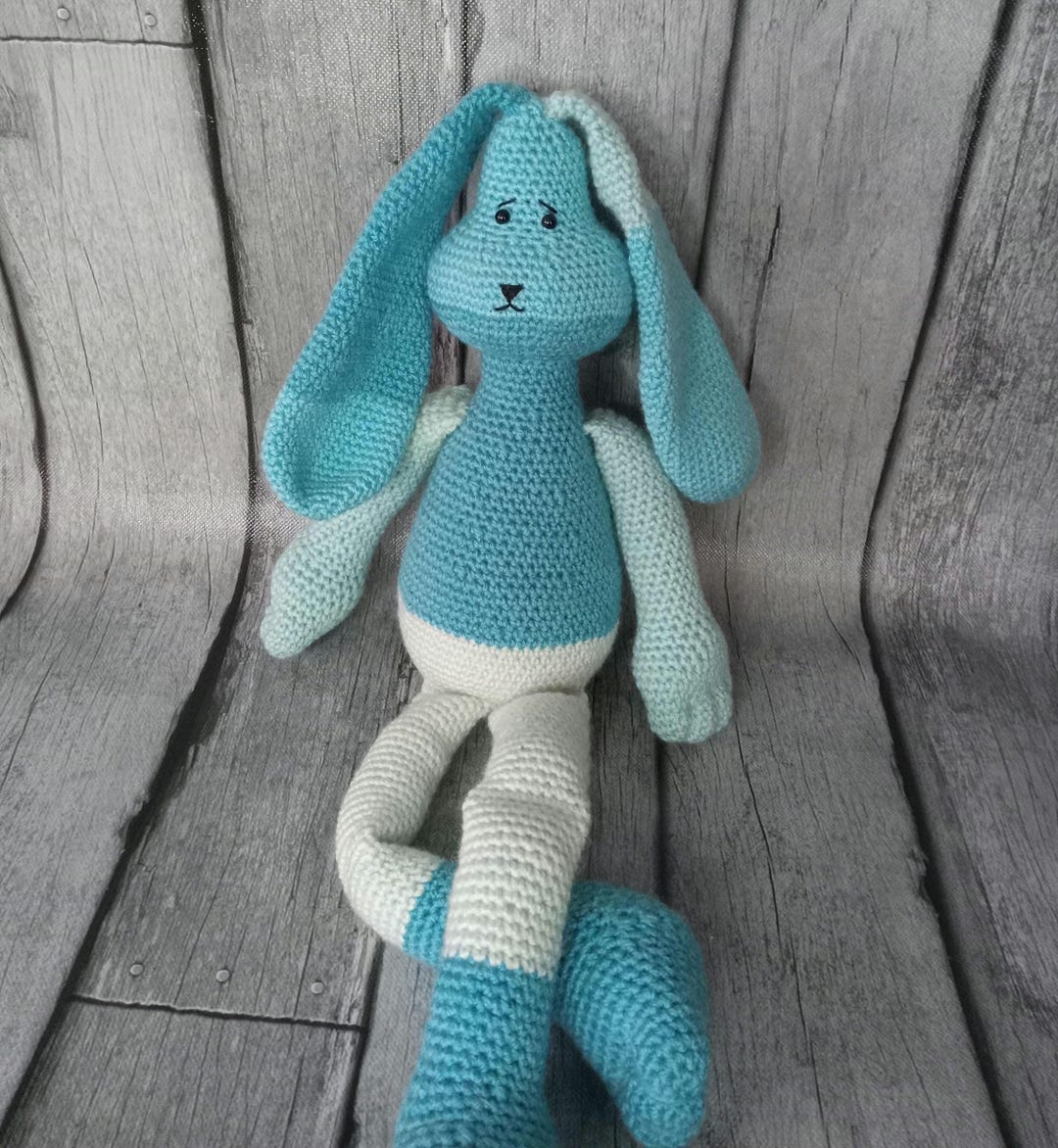 Blue Bunny Stuffie, Rabit Plushie, Easter Gift, Long Ears, Color Block ...