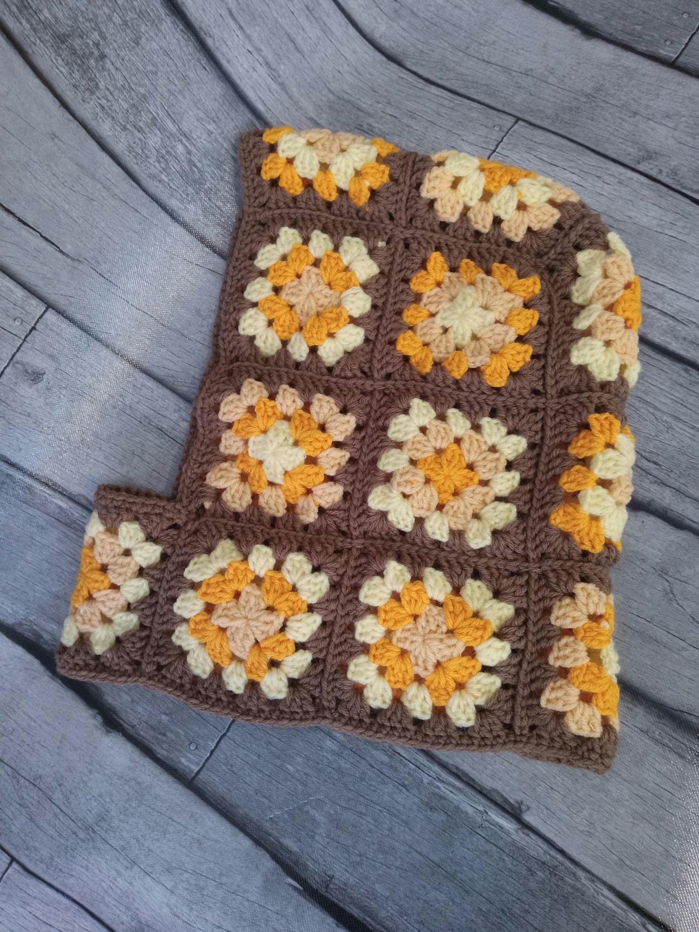 Yellow Gold Brown Balaclava, Granny Square Hood, Ski Mask, Retro ...