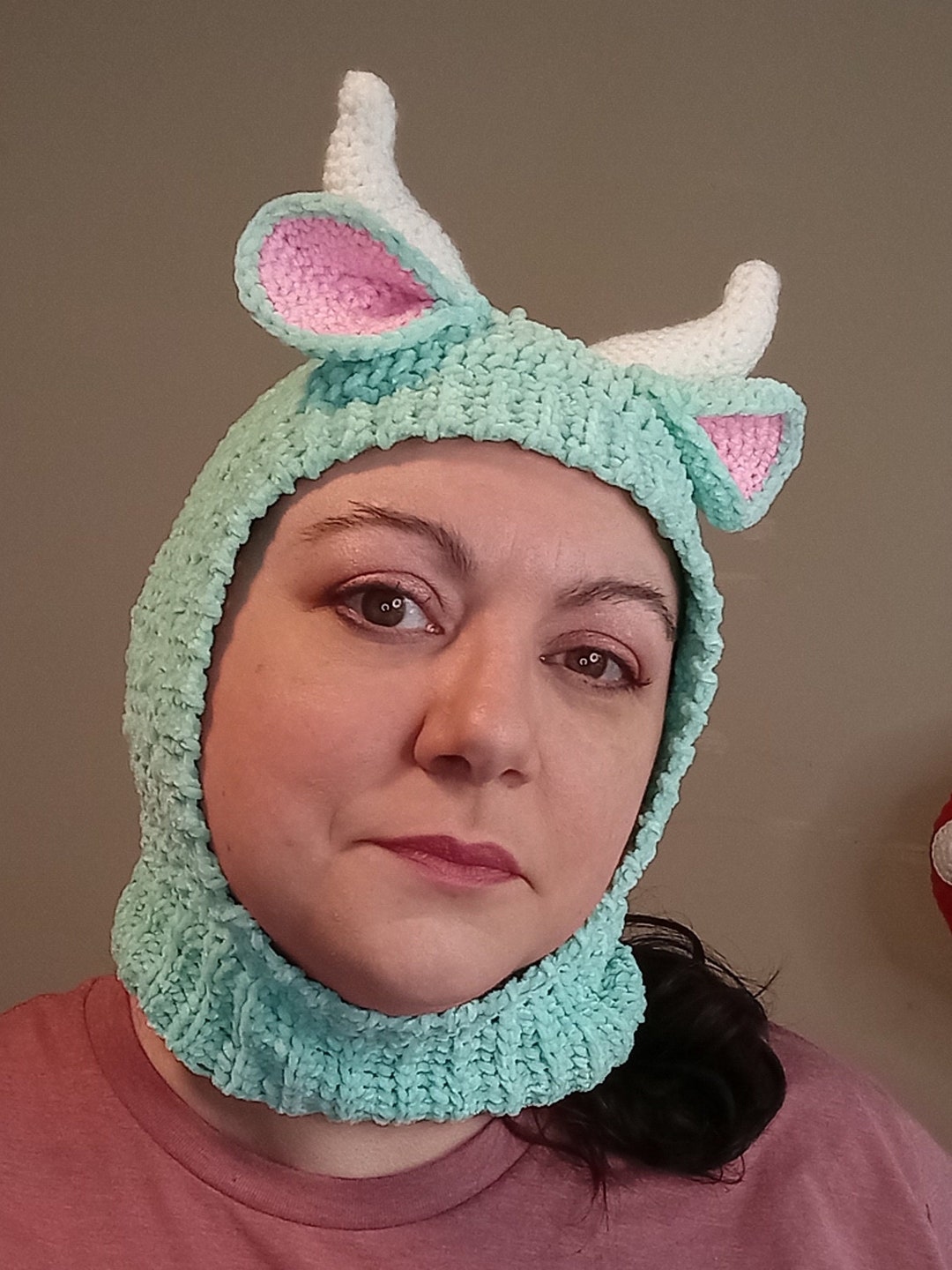 Cow Ski Mask, Goat Horn Balaclava, Animal Ears With Horns Beanie, Mint ...