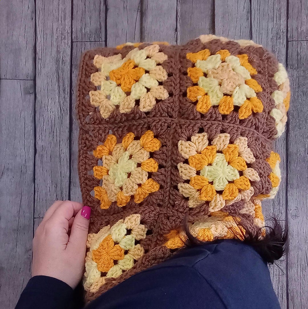 Yellow Gold Brown Balaclava, Granny Square Hood, Ski Mask, Retro ...
