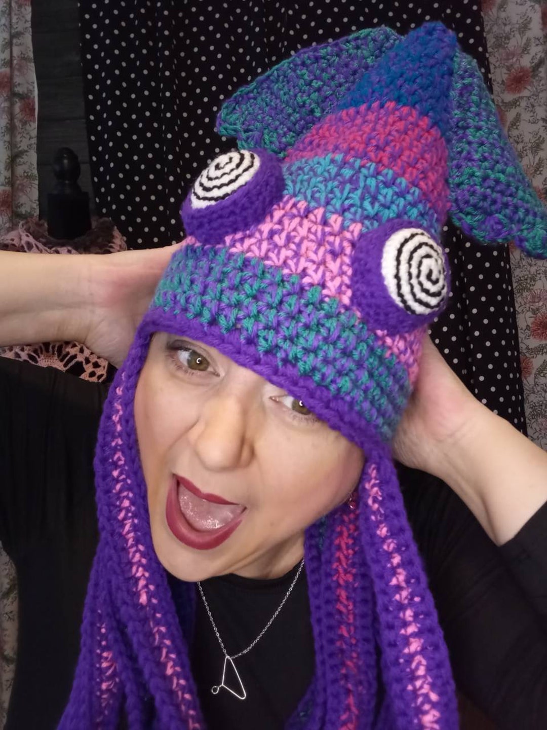 Giant Squid Hat, Hypnotic Eyes, Striped Cephalopod, Sword Tip, Halloween Costume, Ocean Animal ...