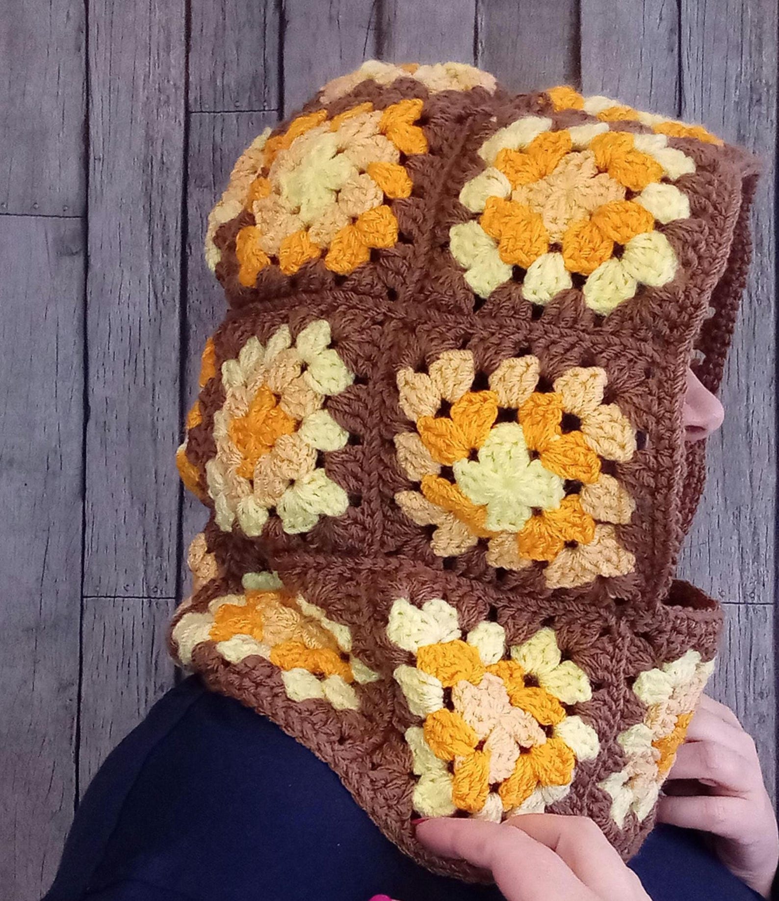 Yellow Gold Brown Balaclava, Granny Square Hood, Ski Mask, Retro ...
