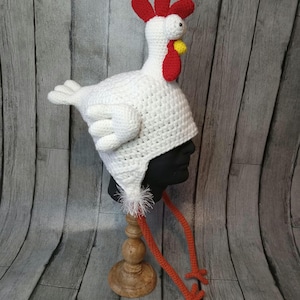 Chicken Hat, White Rooster, Funny Bird Beanie, Gift for Farmer Rancher ...