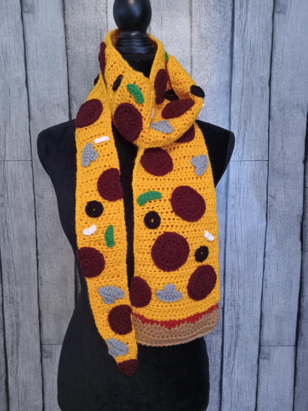 Pizza Scarf, Pepperoni, Mushroom, Olive, Onion, Bell Peper, Crochet ...