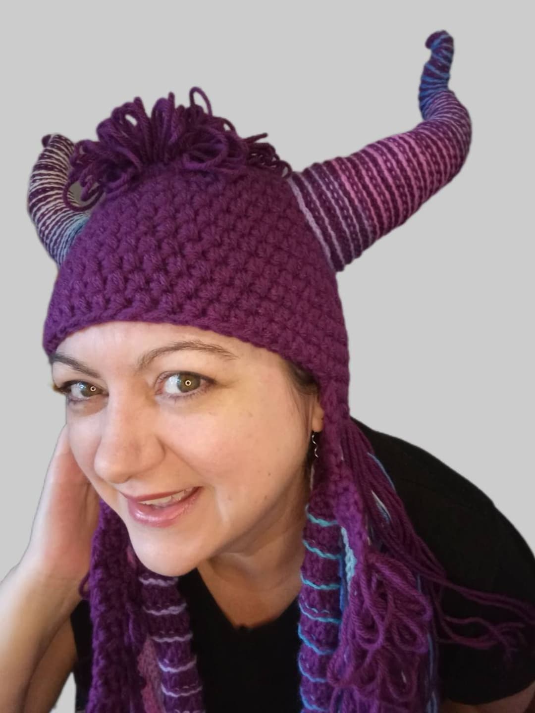 Krampus Purple Horned Monster, Hat One of a Kind Beanie, Curly Mohawk ...