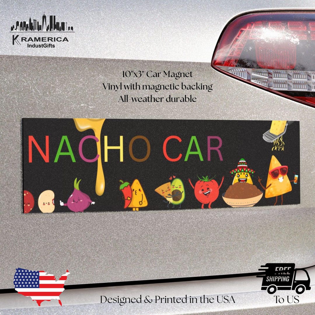 Nacho Car Cartoon Nacho Characters Car Magnet | Food Pun Bumper Magnet ...