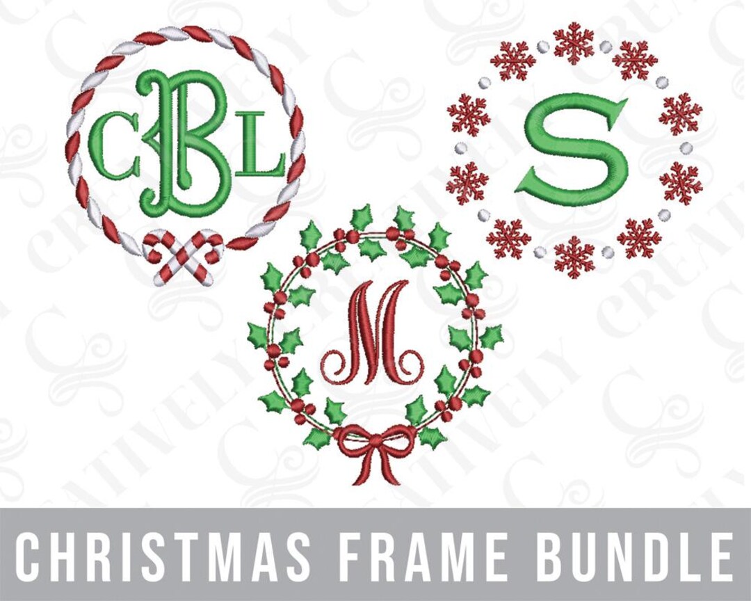 Christmas Monogram Frame Bundle, Embroidery File Download, Christmas ...