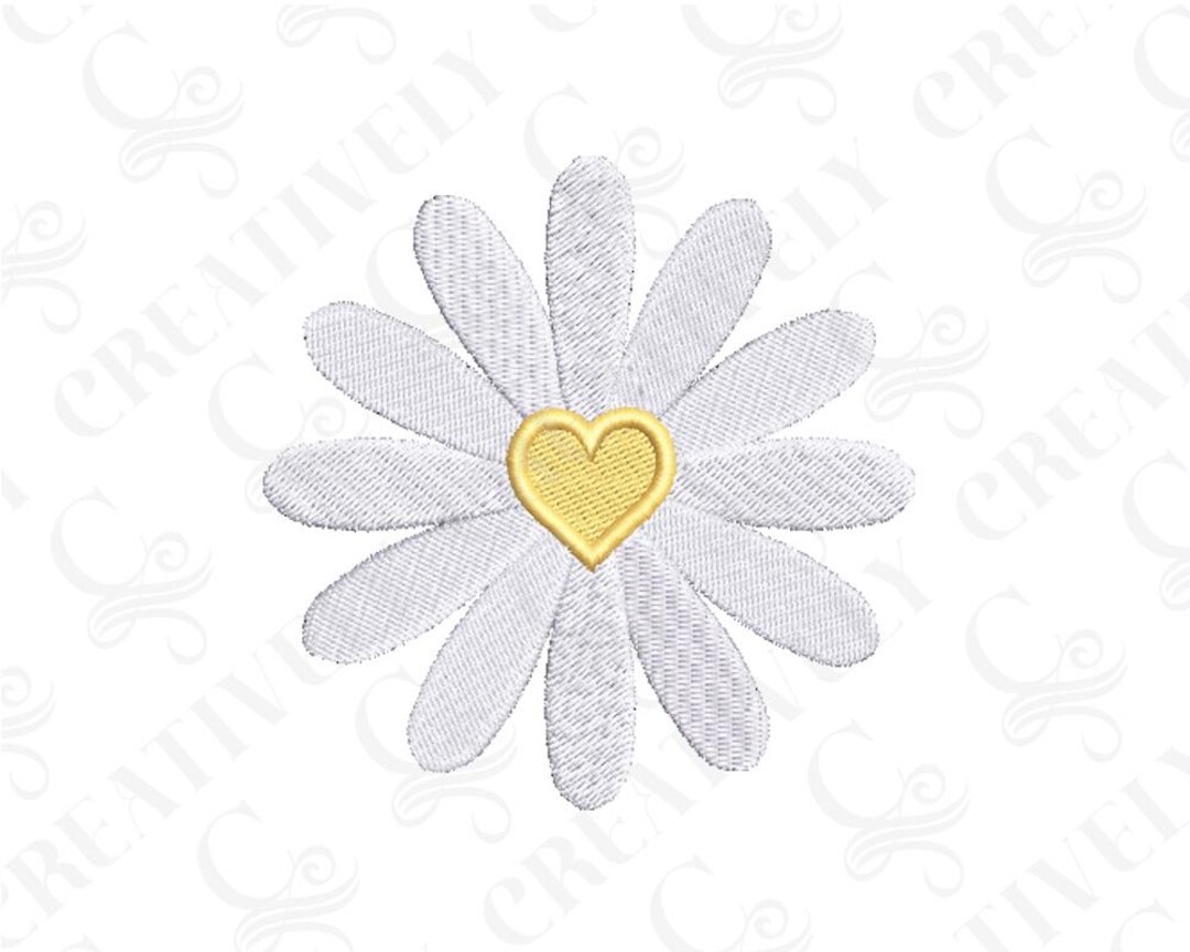 Flower Heart Daisy Machine Embroidery Design, Daisy Botanical ...