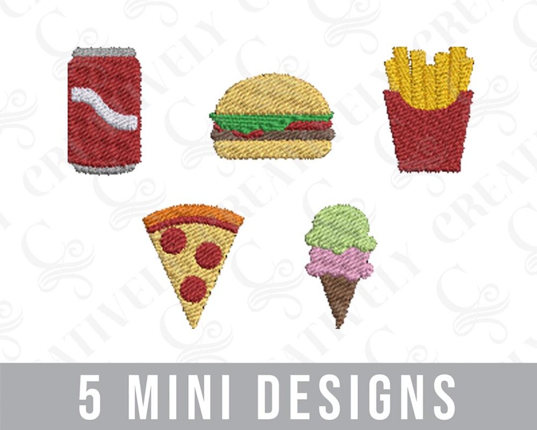 Junk Food Mini Machine Embroidery Design Bundle, 5 Junk Food Mini ...