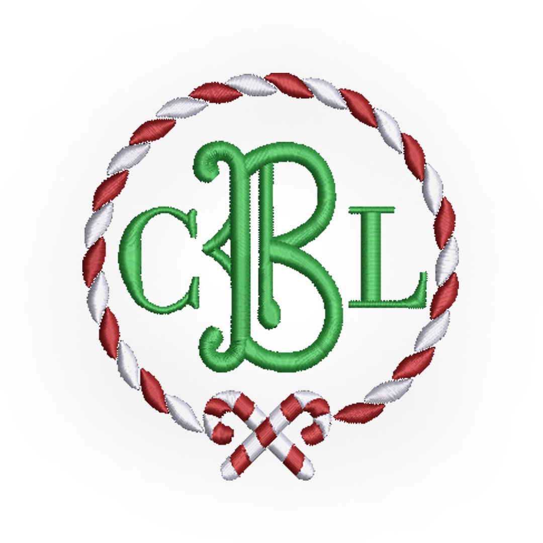 Christmas Candy Cane Monogram Frame, Embroidery File Download ...