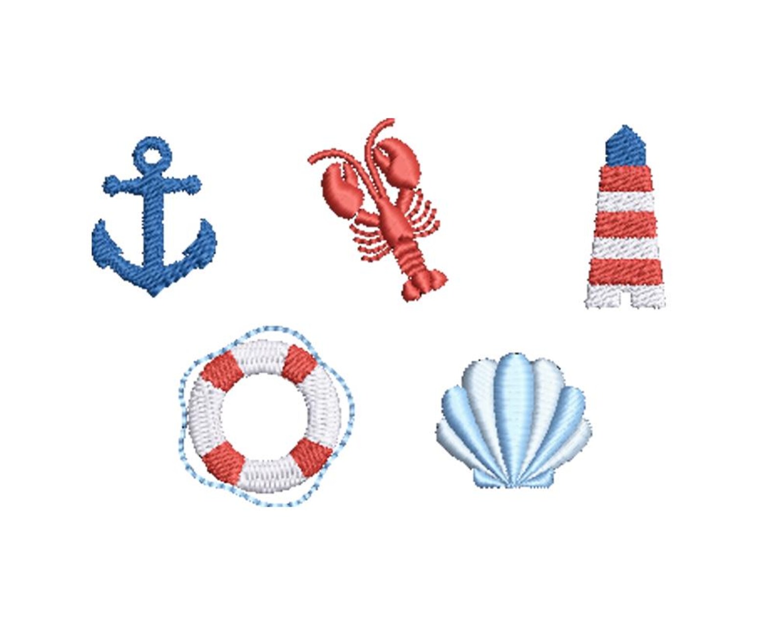 Coastal New England Summer Mini Embroidery Design Bundle, 5 Coastal ...