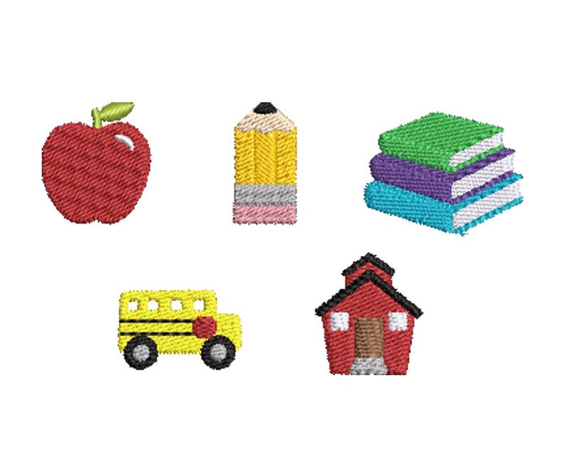School Mini School Bus Embroidery Design Bundle, Cute School Embroidery ...