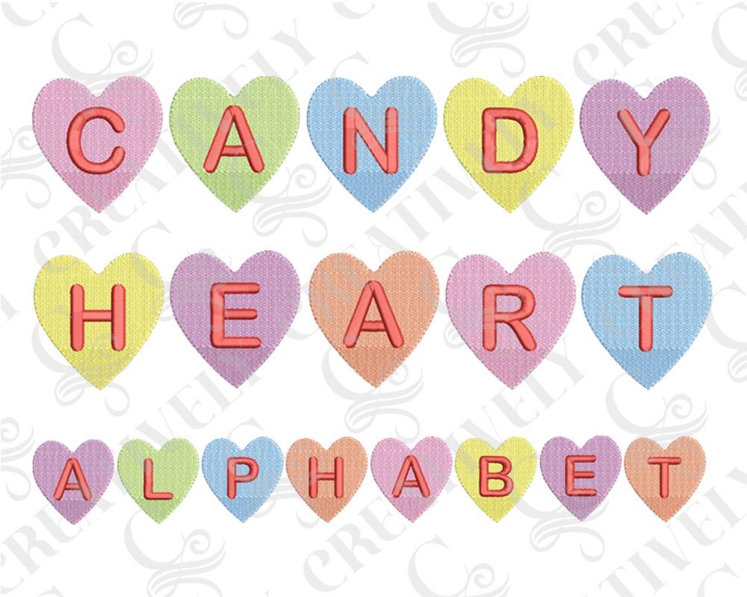 Valentine Candy Heart Alphabet Machine Embroidery Bundle Set, Complete ...