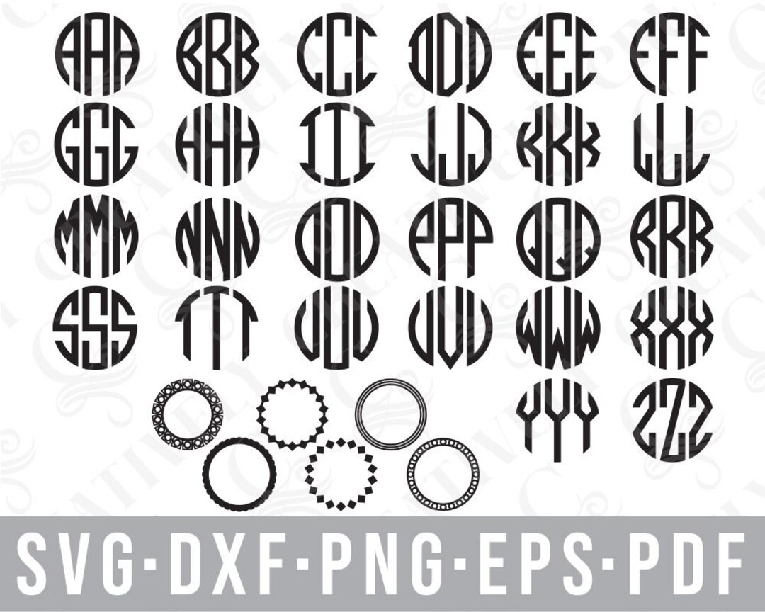 Circle Monogram Alphabet With Frame Svg Bundle, SVG PNG DXF Eps Pdf ...