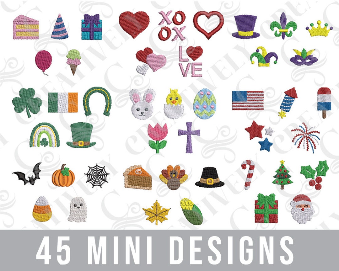 Mini Machine Embroidery Design Bundle, Holiday Mini Embroidery Designs ...