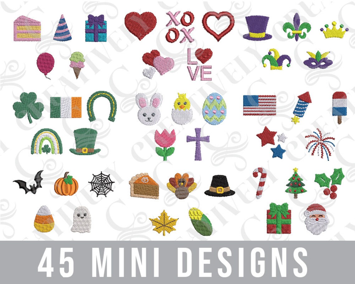 Mini Machine Embroidery Design Bundle, Holiday Mini Embroidery Designs ...