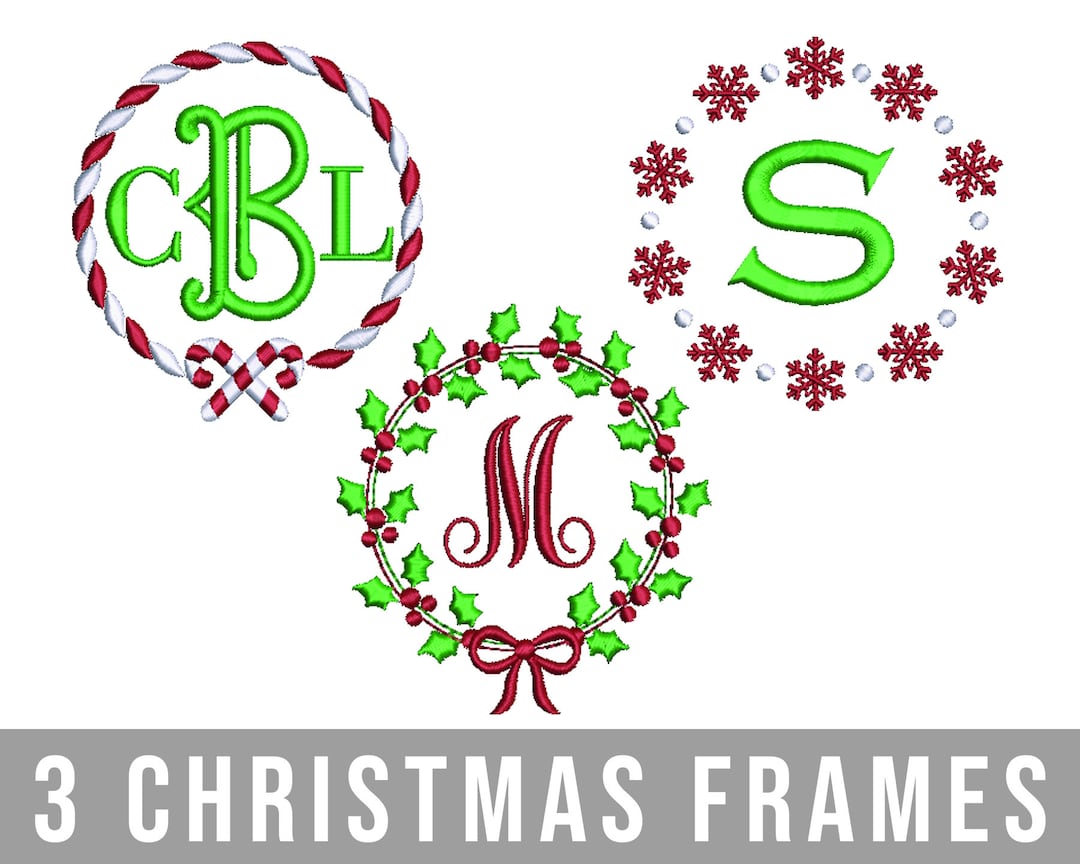 Christmas Monogram Frame Bundle, Embroidery File Download, Christmas ...