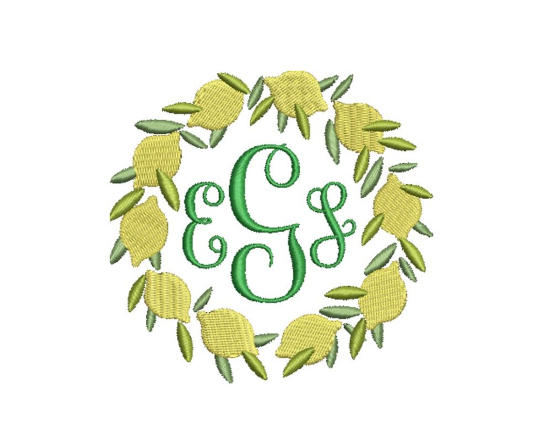 Lemon Wreath Monogram Frame Machine Embroidery Design, 3 Sizes ...