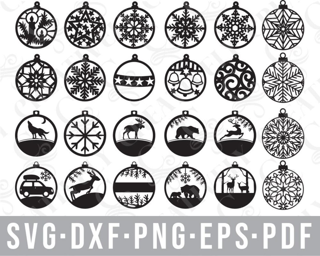 Lot de boules de Noël SVG PNG DXF Eps Pdf, 24 décorations de Noël ...