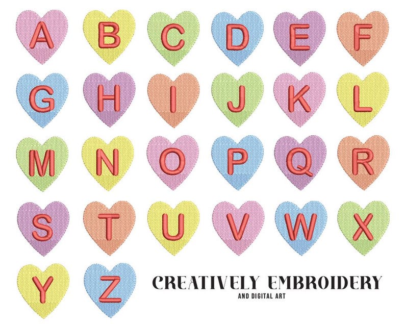 Valentine Candy Heart Alphabet Machine Embroidery Bundle Set, Complete ...