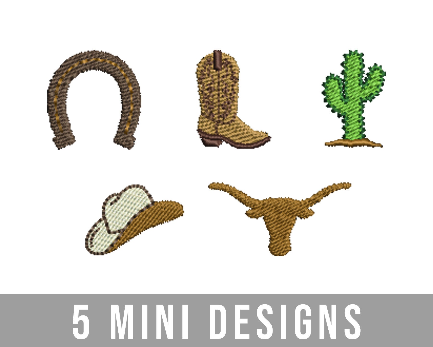 Western Mini Embroidery Design Bundle, Western Cowboy Mini Designs, 5 ...