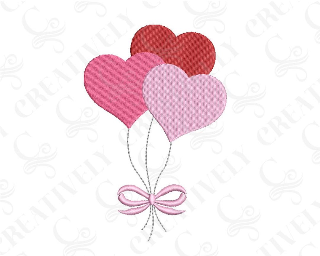 Valentine's Day Heart Balloons With Bow Embroidery File Download, 4 ...