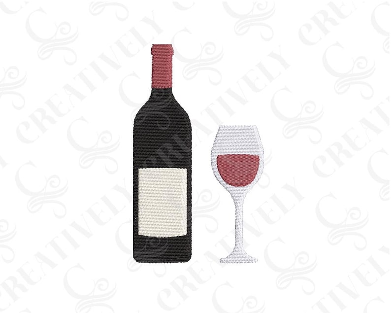 Red Wine Bottle Glass Embroidery Design Download, 4 Sizes, Red Wine ...