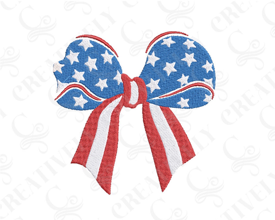 American Flag USA 4th of July Bow Embroidery Design, Patriotic Bow ...