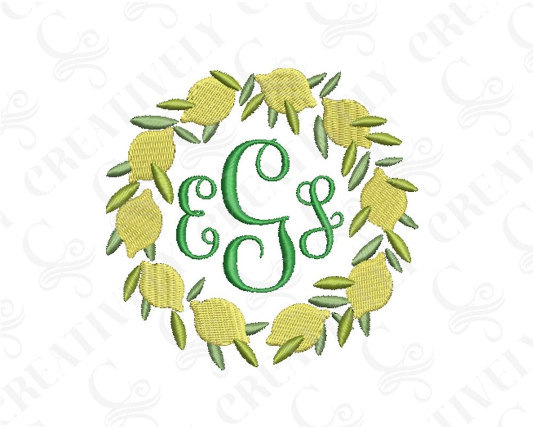 Lemon Wreath Monogram Frame Machine Embroidery Design, 3 Sizes ...