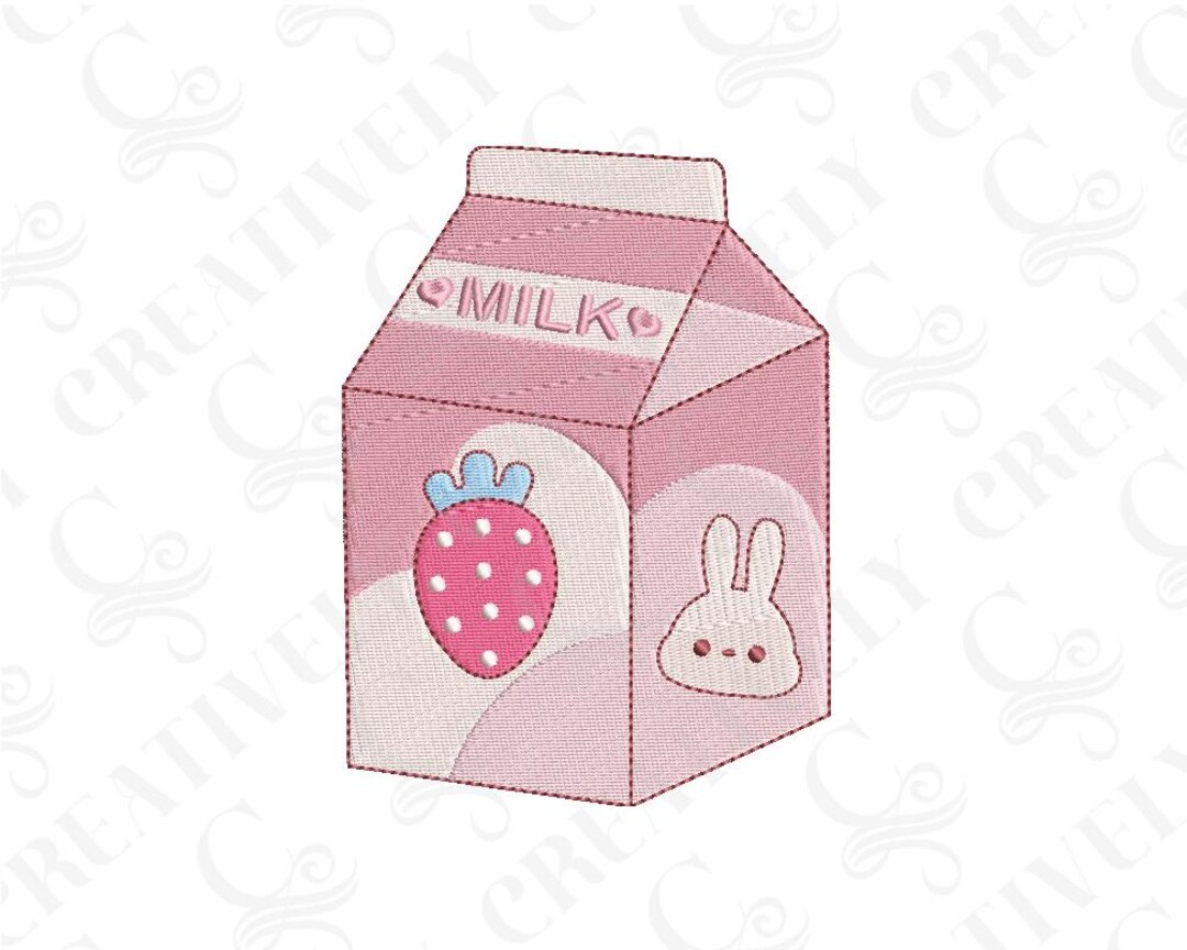 Kawaii Strawberry Milk Machine Embroidery Design Bundle, 4 Sizes, Cute ...