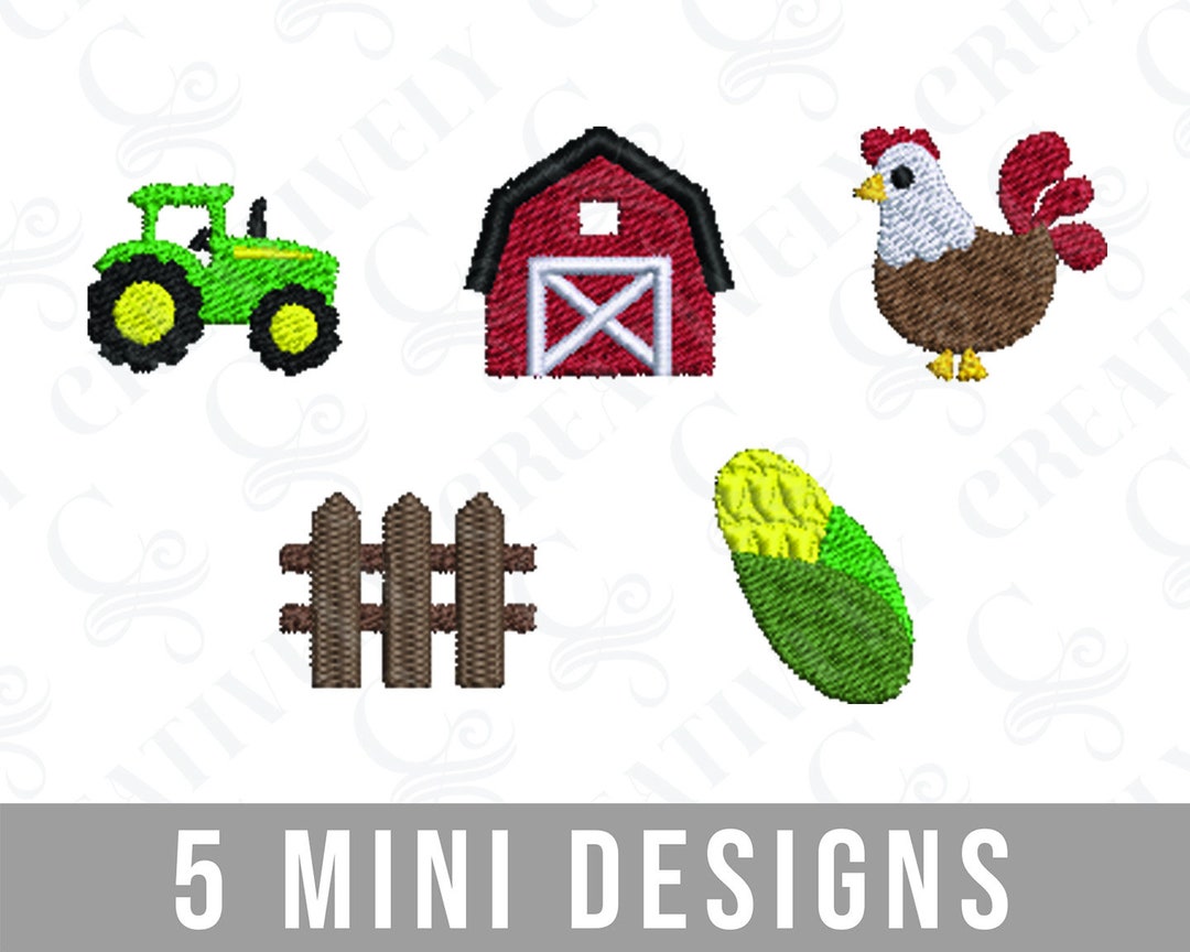 Farm Mini Machine Embroidery Design Bundle, Barn Farm Mini Designs, 5 ...