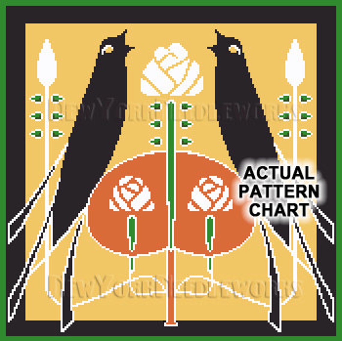 Crows Cross Stitch Pattern Crows Arts and Crafts Style Tile - Etsy