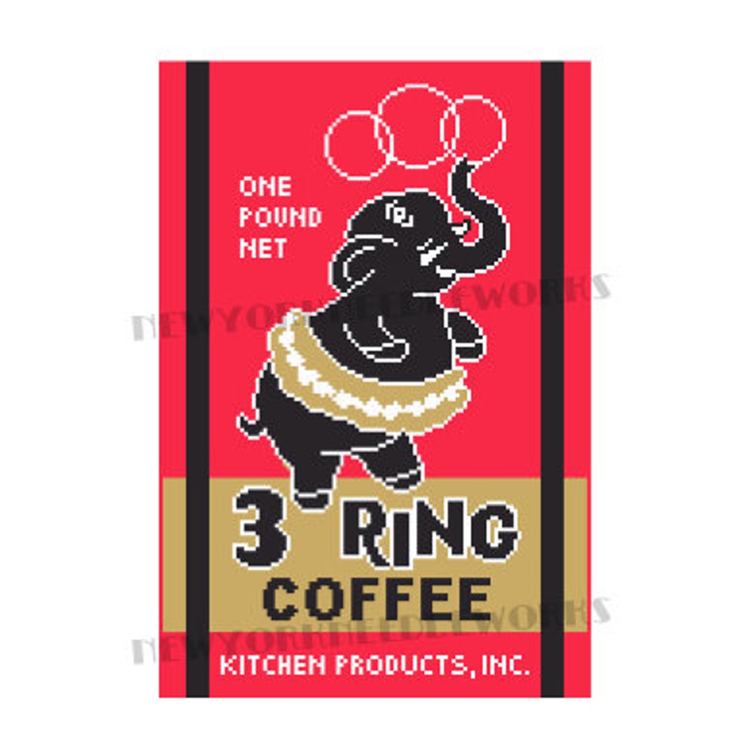 3 Ring Coffee Cross Stitch, Vintage Coffee Bag Cross Stitch, Coffee ...