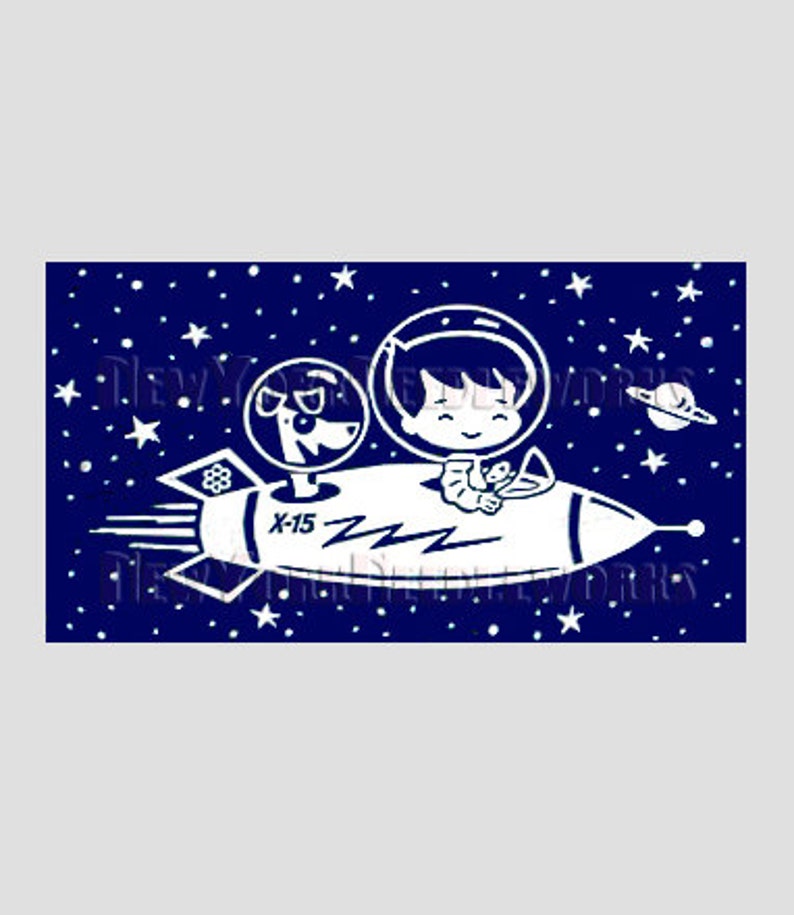 Retro Space Boy and Dog Rocket Cross Stitch Space Cross | Etsy