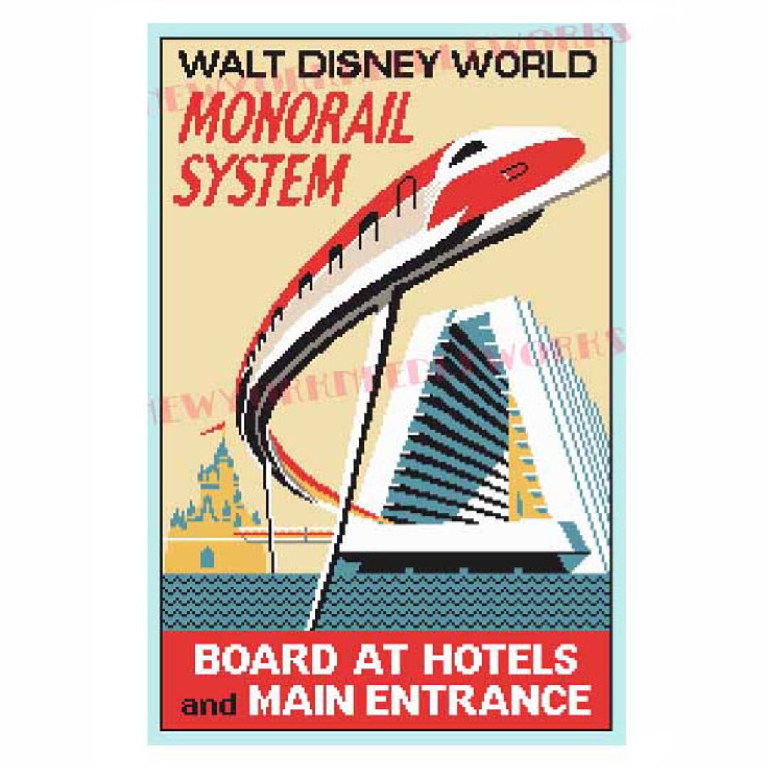 Monorail Cross Stitch, Vintage Monorail Poster Cross Stitch, Monorail ...