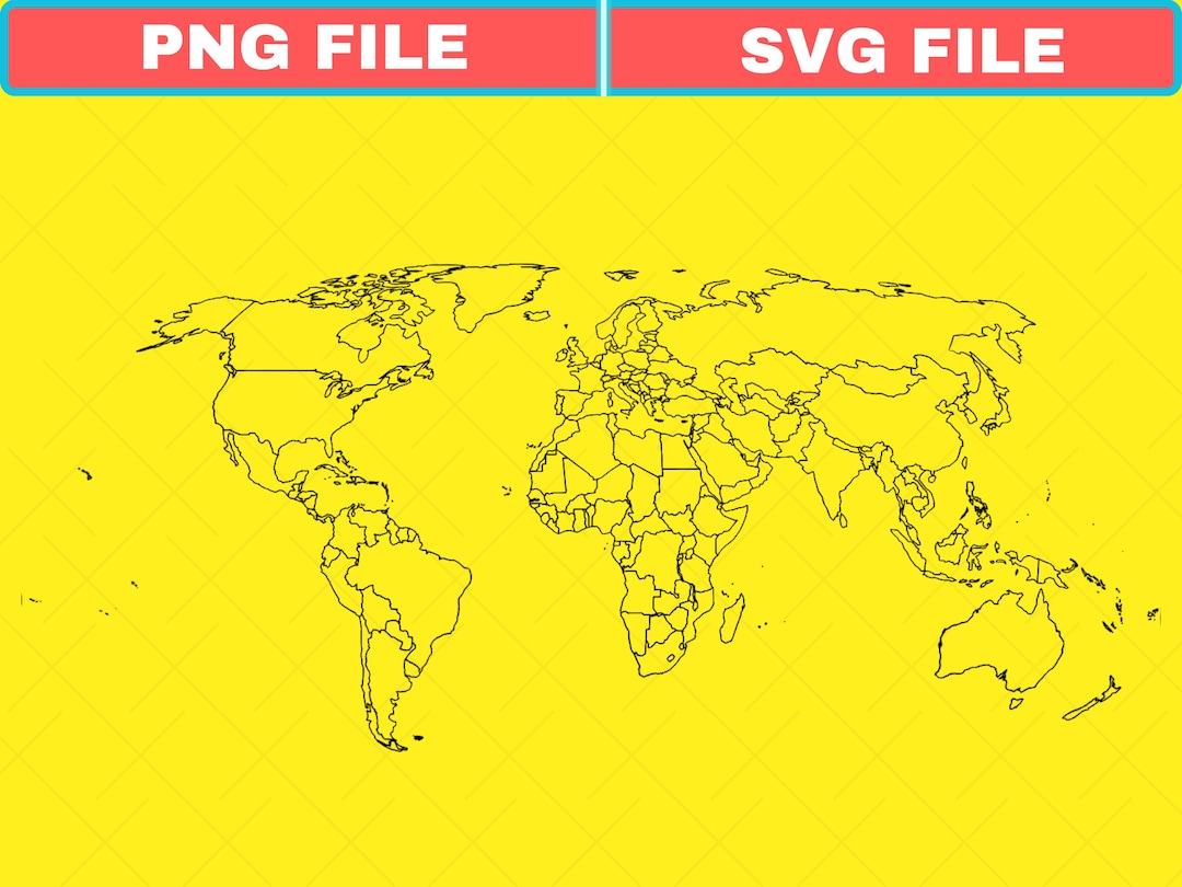 World Map Outline All 195 Countries SVG Vector Files for Cricut, Laser ...