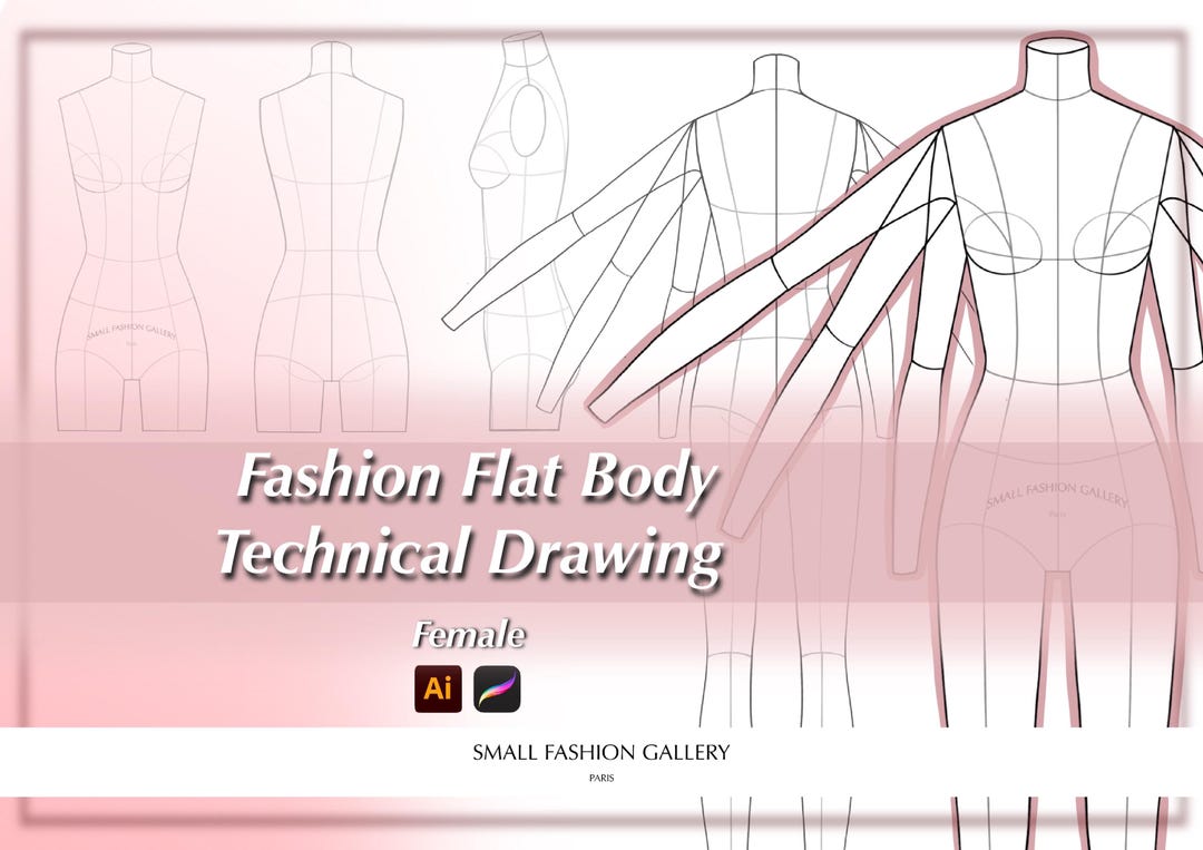 Female Fashion Figure Templates: Flat Sketch Technical Drawing (PNG ...