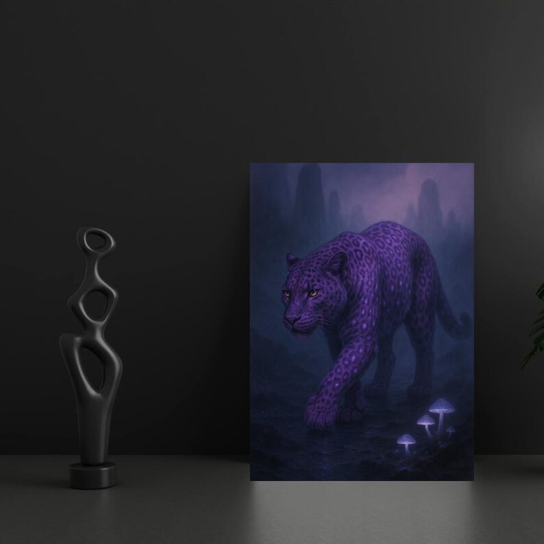 Mystical Purple Leopard Fantasy Art Print – Bioluminescent Jungle ...