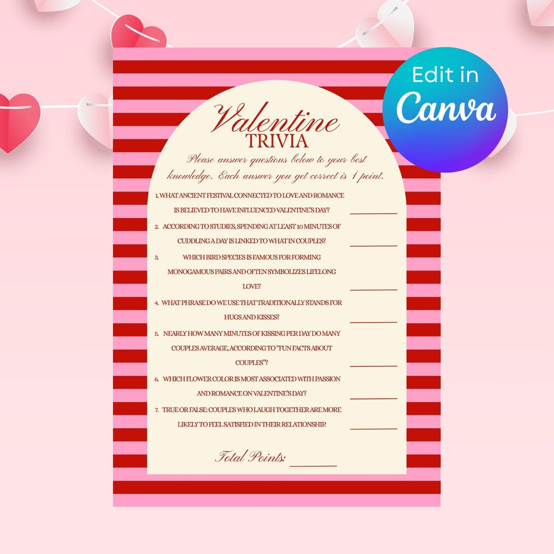 Valentine's Day Trivia Game | Printable Couples & Party Quiz (5x7 PDF ...