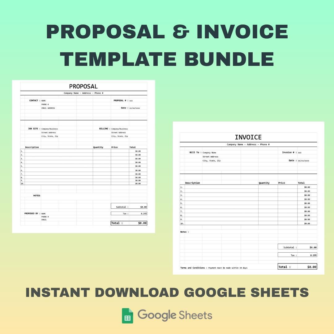 Proposal & Invoice Template Package | Payment Tracker, Editable ...