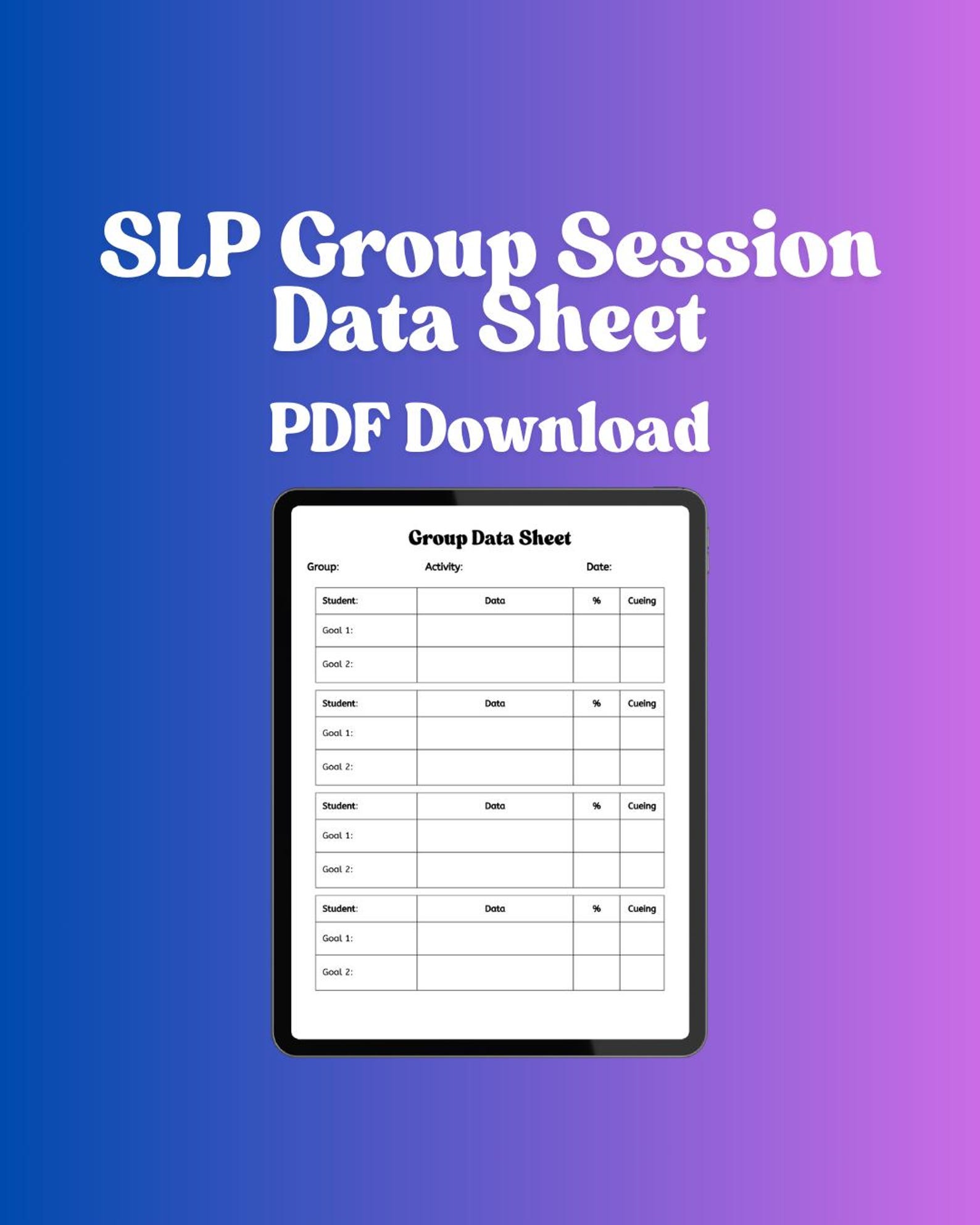SLP Group Data Sheet | Printable PDF for Speech Therapy | Group Therapy ...