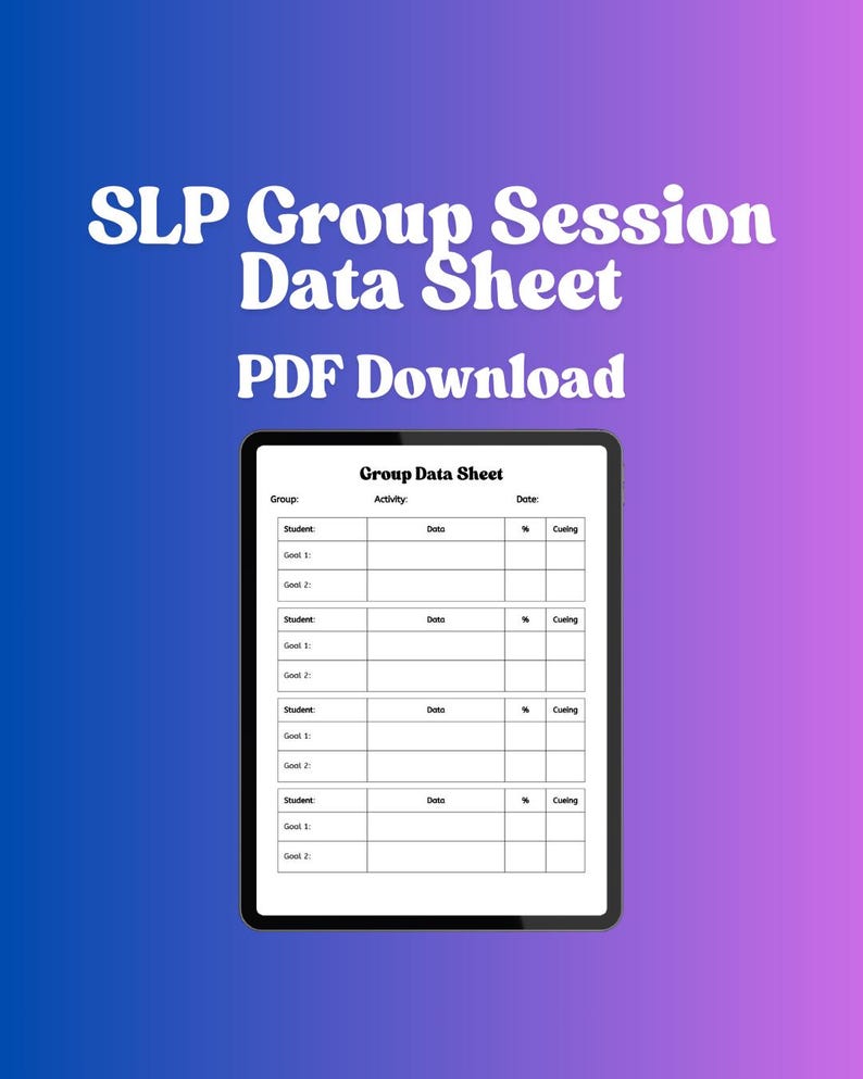 SLP Group Data Sheet | Printable PDF for Speech Therapy | Group Therapy ...