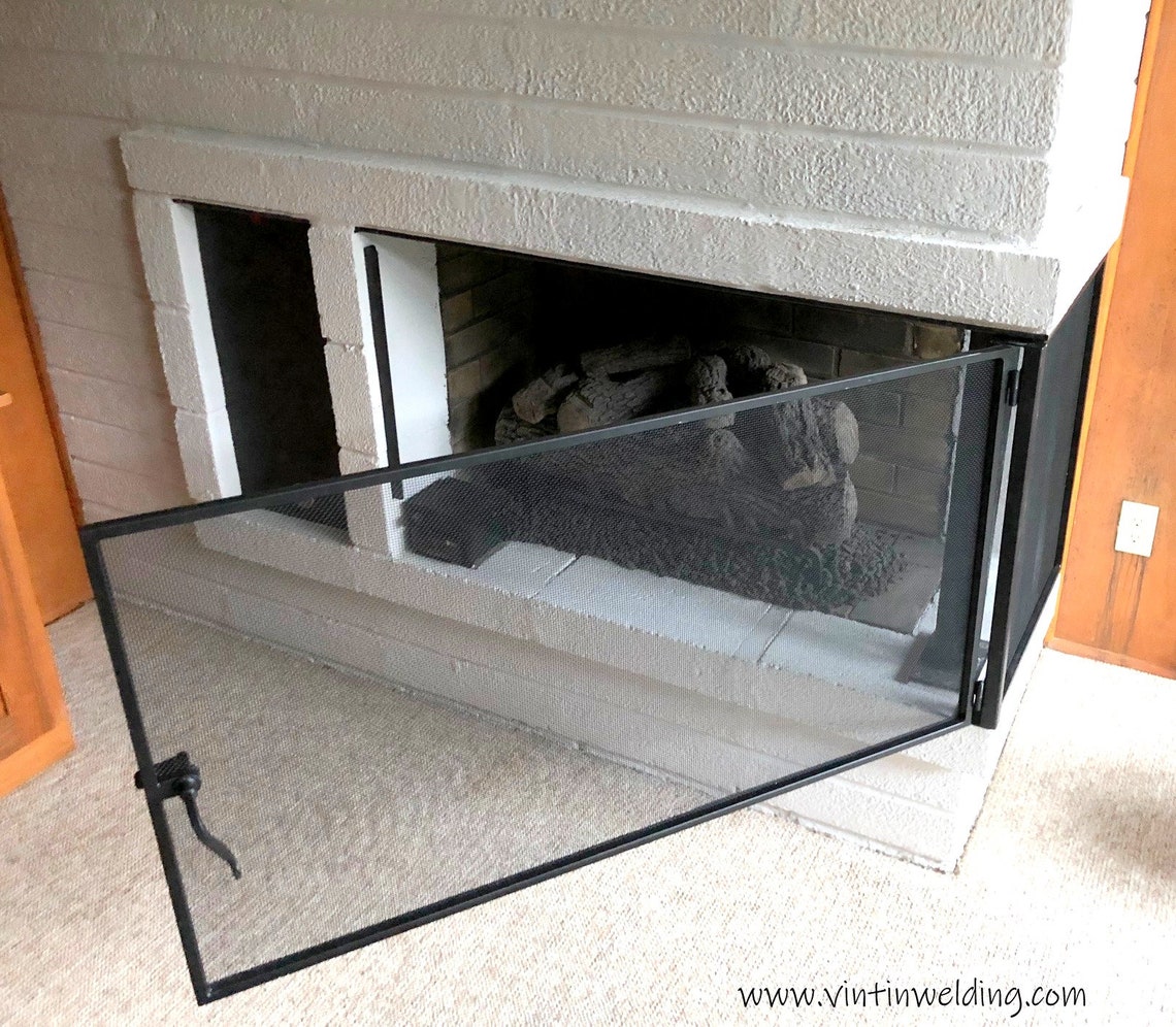 Firescreen Corner Hand Forged Iron Corner Mounted and Hinged | Etsy