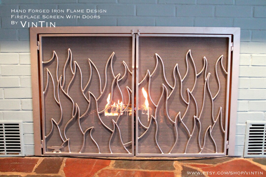 Firescreen Fitted With Doors for Firebox Fireplace Hand Forged Wrought ...