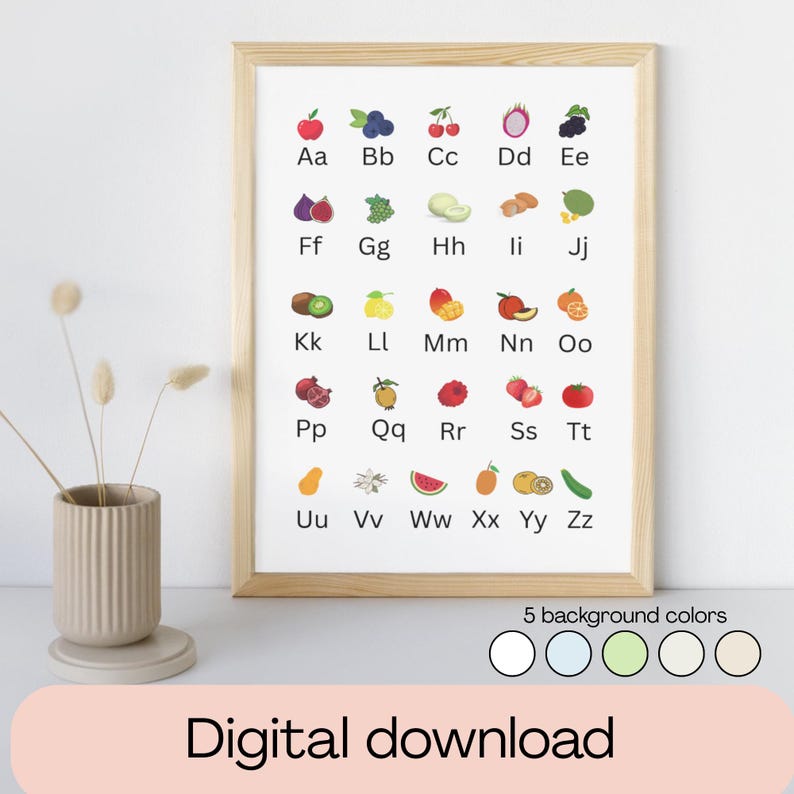 Fruit Alphabet Poster – Educational ABC Wall Art for Kids (digital ...