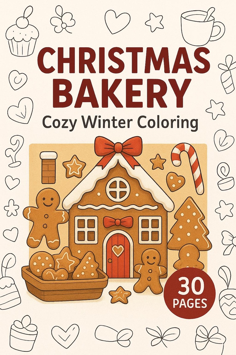 Christmas Bakery Coloring Book - 30 Cozy Winter Printable Coloring ...