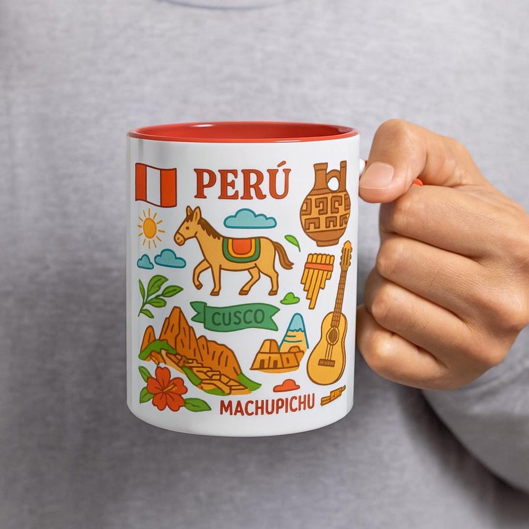 Peru Mug, Cusco & Machu Picchu Souvenir Cup, Peruvian Culture Doodle ...